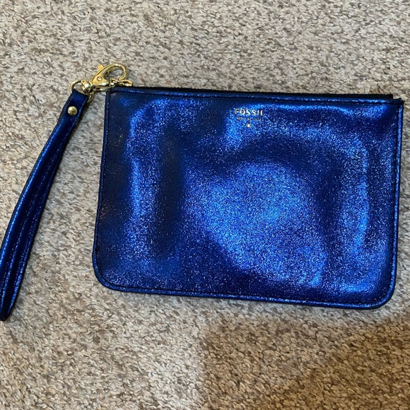Fossil | Bags | Fossil Metallic Blue Clutch | Poshmark